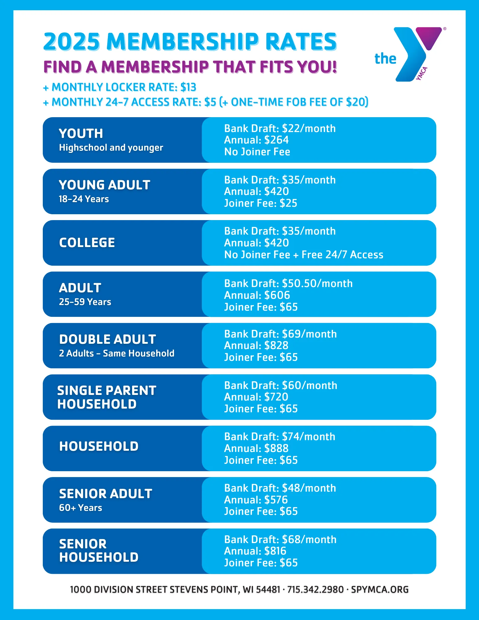 Membership Rates STEVENS POINT AREA YMCA Membership Rates STEVENS POINT AREA YMCA